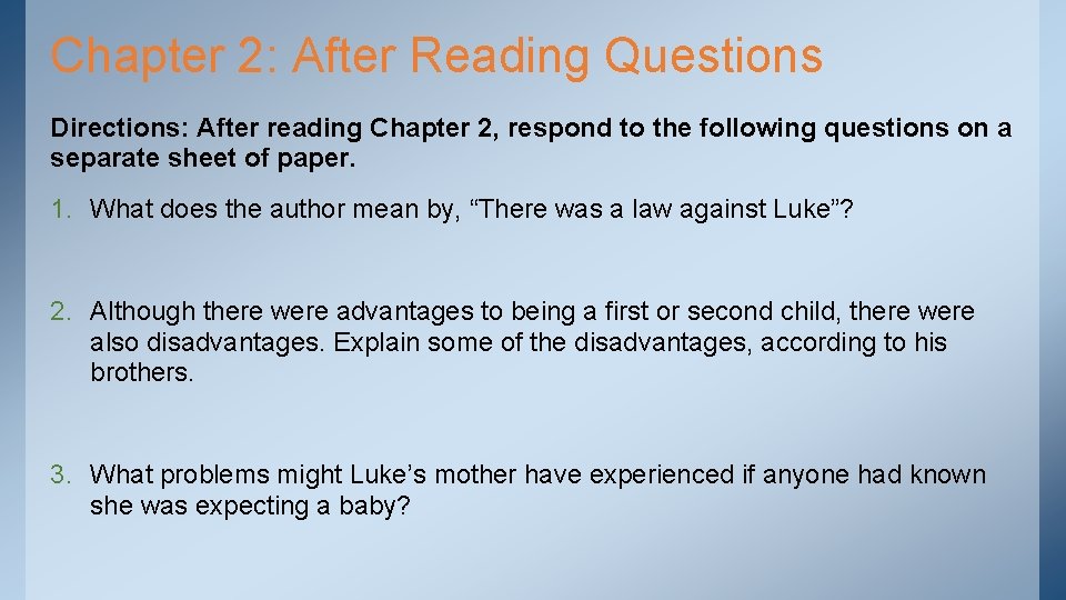 Among the Hidden Chapter 2 Summarizing Chart Questions