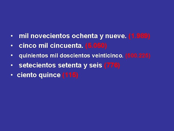 Los nmeros PRETEST mil novecientos ochenta y nueve