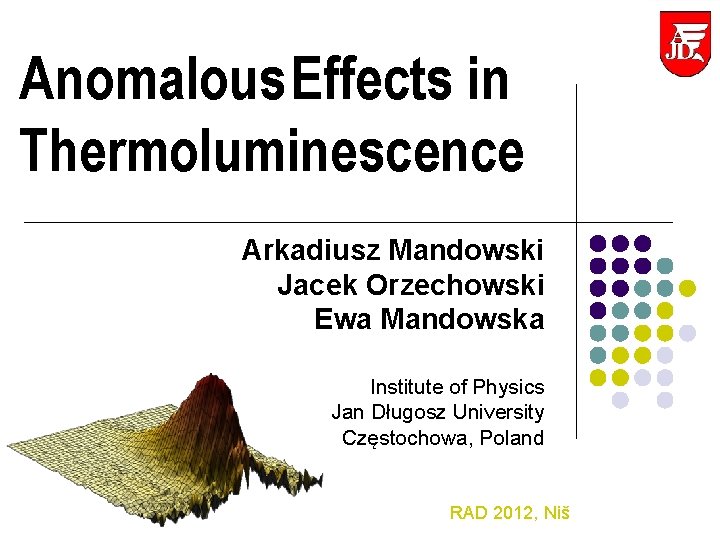 Anomalous Effects in Thermoluminescence Arkadiusz Mandowski Jacek ...