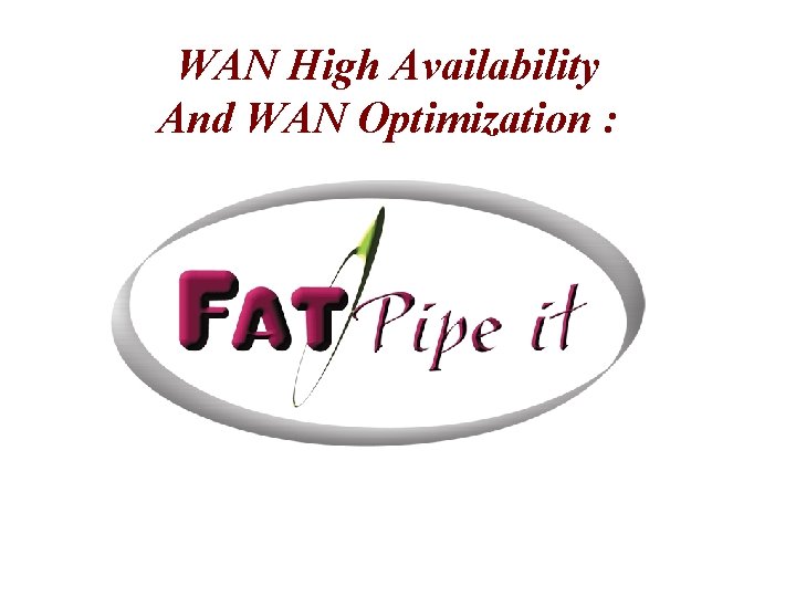 WAN High Availability And WAN Optimization Fat Pipe