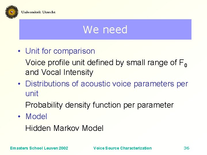 Voice source characterisation Gerrit Bloothooft Ui LOTS Utrecht