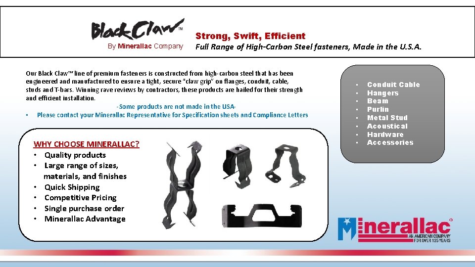 U S A MADE PRODUCTS By Minerallac Company