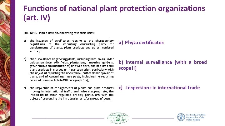 International legal framework Obligations and responsibilities under the
