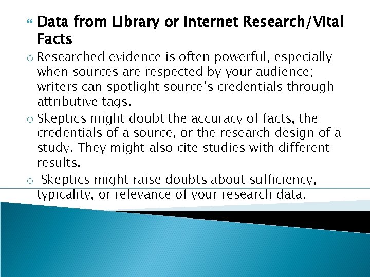 STRENGTHS LIMITATIONS OF ALL EIGHT EVIDENCE TYPES Data