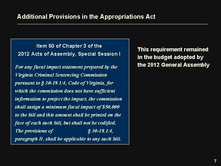 Legislative Impact Analysis for the 2013 General Assembly