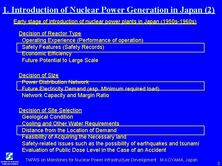 Experience and Future Activities for Introduction of Nuclear