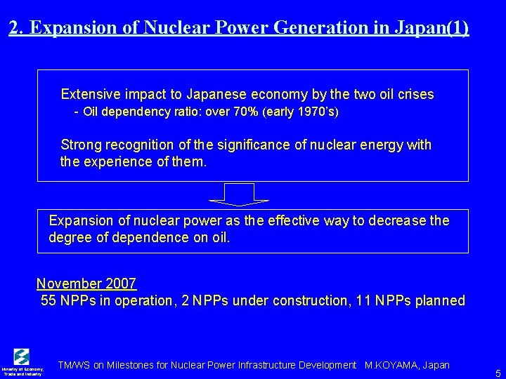Experience and Future Activities for Introduction of Nuclear