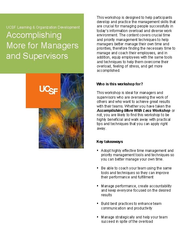 UCSF Learning Organization Development Accomplishing More for Managers