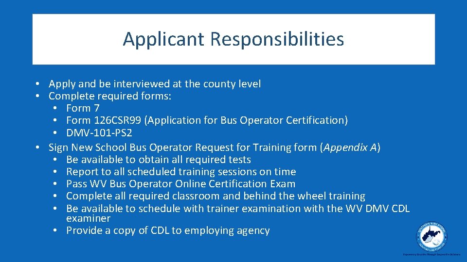 School Bus Operator Training Certification Program West Virginia