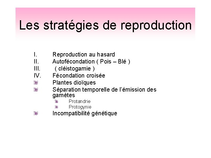 Les stratgies de reproduction I III IV Reproduction