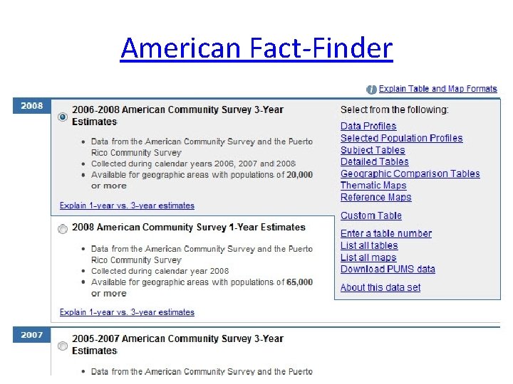 Census building blocks Data every 10 years from