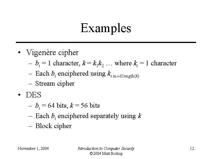 Chapter 10 Cipher Techniques Some Problems Types of
