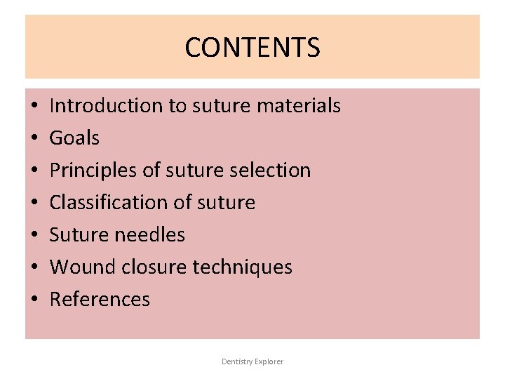 SUTURE MATERIALS AND RECENT WOUND CLOSURE TECHNIQUES Department