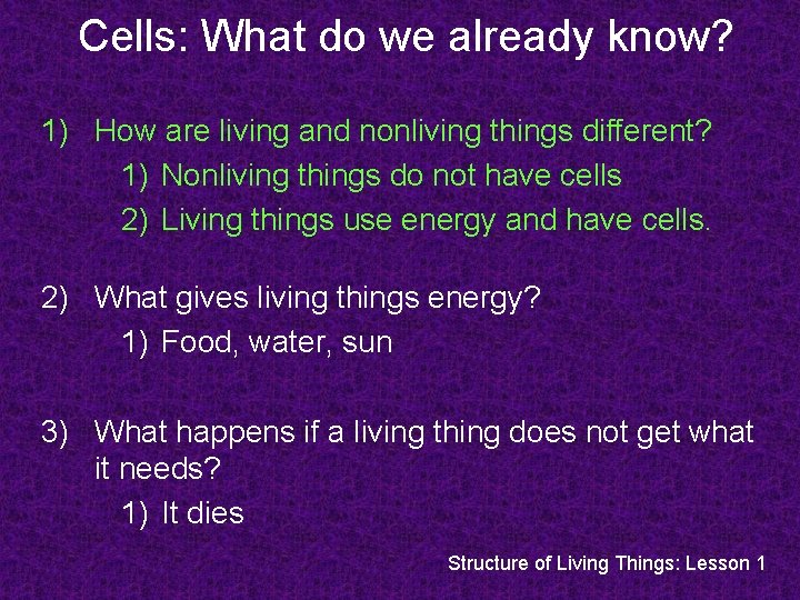 Life Science Unit Overview Chapter 1 Structure of