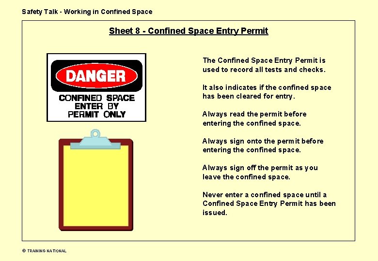 Safety Talk Working in Confined Space Sheet 1