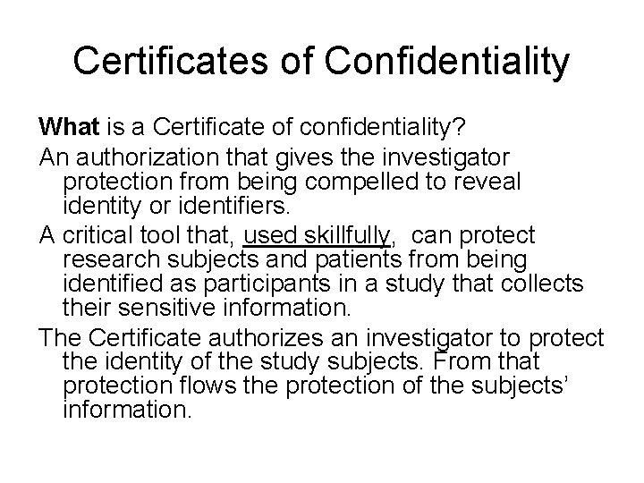 Legal and Ethical Protections for Study PatientsSubjects Linda