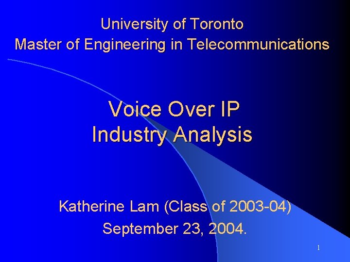 University of Toronto Master of Engineering in Telecommunications