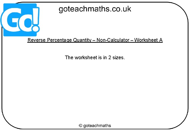 Reverse Percentage Quantity NonCalculator Worksheet A The worksheet