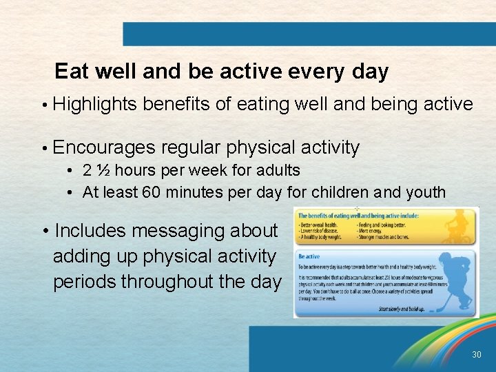 Presenting Eating Well with Canadas Food Guide Objectives