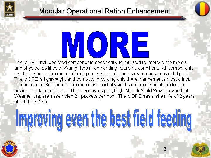 Operational Ration Update Ms Beverly Hamlette Army Field
