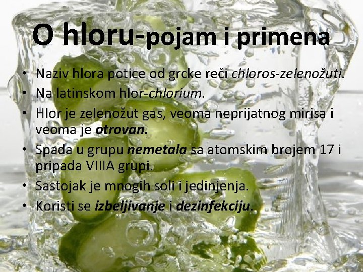 VEZBA VIII student ALEKSANDRA ANELKOVI 33309 HLOR Dezinfekcija