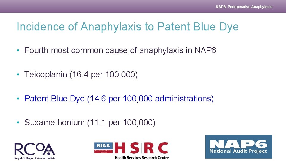 NAP 6 Perioperative Anaphylaxis Patent Blue Dye Sophie
