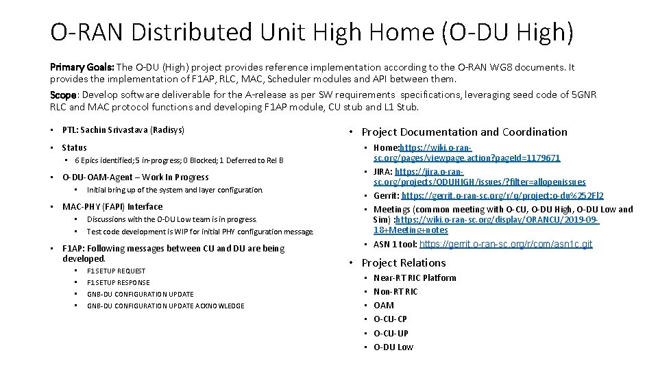 ORAN Distributed Unit High Home ODU High Primary