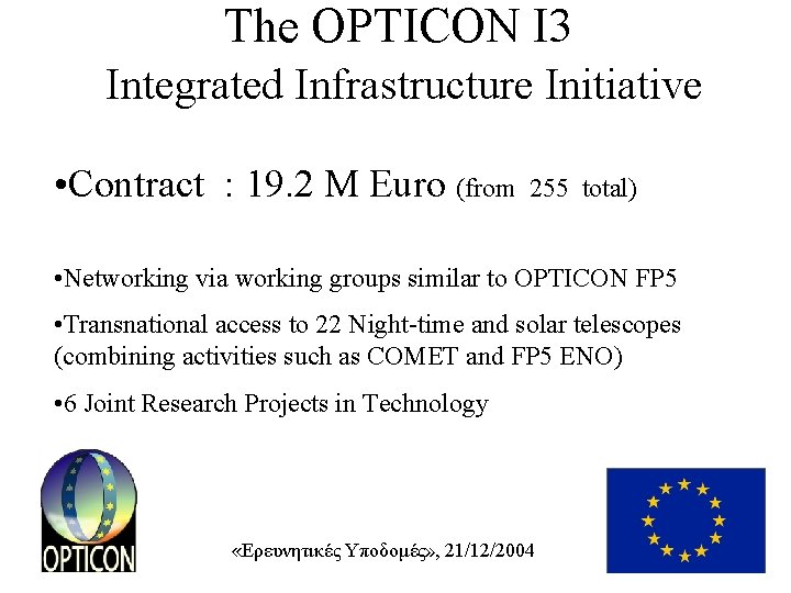 What is OPTICON In FP 5 2000 2004