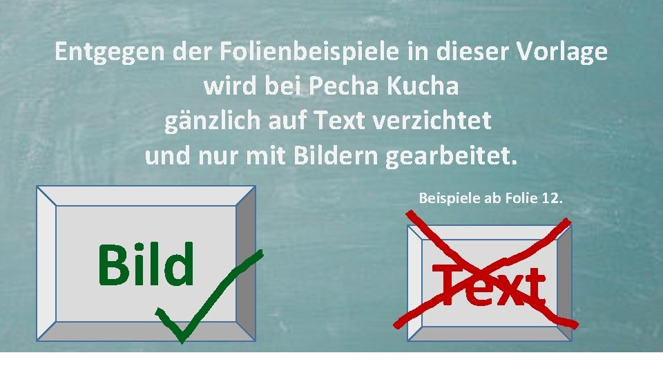 Pecha Kucha Vorlage Folie 120 mit optischem Folienbergang