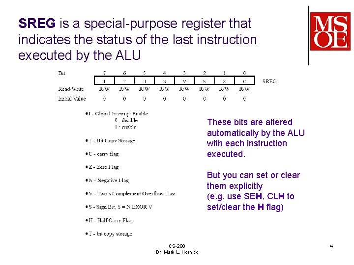 Status Register And conditional branching CS280 Dr Mark