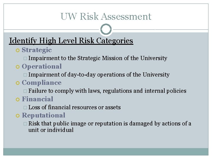 UW Risk Assessment Overview of Risk Assessment UW