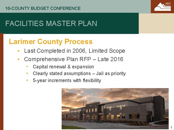 10 COUNTY BUDGET CONFERENCE FACILITIES MASTER PLAN SEPTEMBER