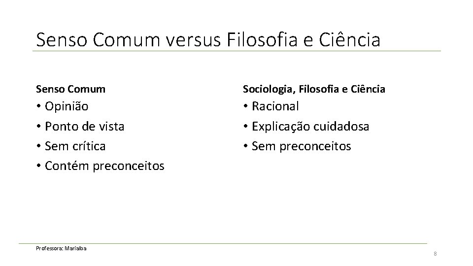 Filosofia Sociologia Senso Comum Mito e Cincia Professora