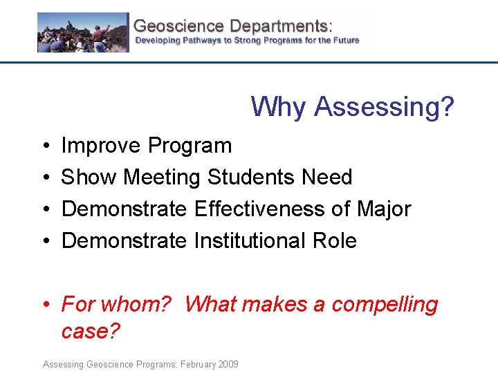 Where are we now Assessing Geoscience Programs February