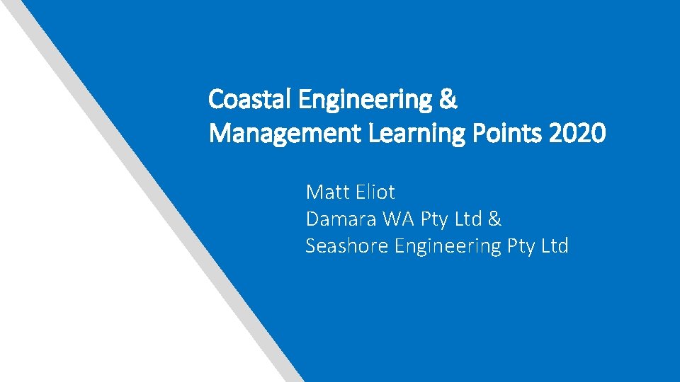Coastal Engineering Management Learning Points 2020 Matt Eliot