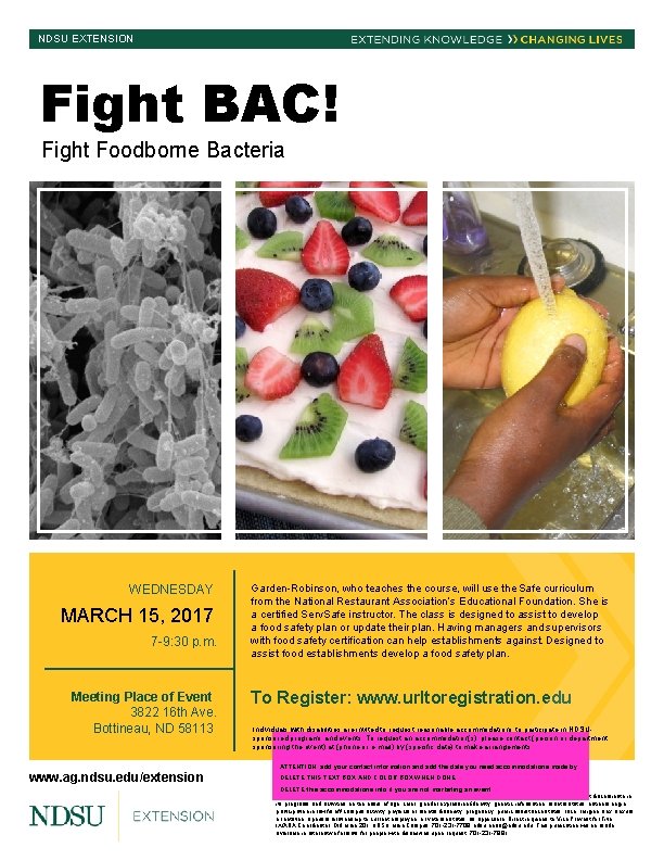 NDSU EXTENSION Fight BAC Fight Foodborne Bacteria WEDNESDAY