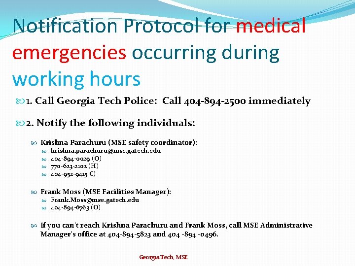 Emergency Plan School of Materials Science Engineering Georgia