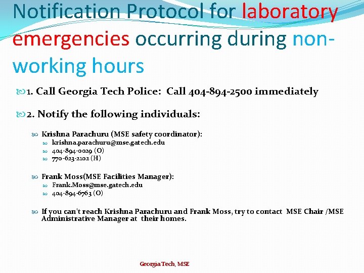 Emergency Plan School of Materials Science Engineering Georgia
