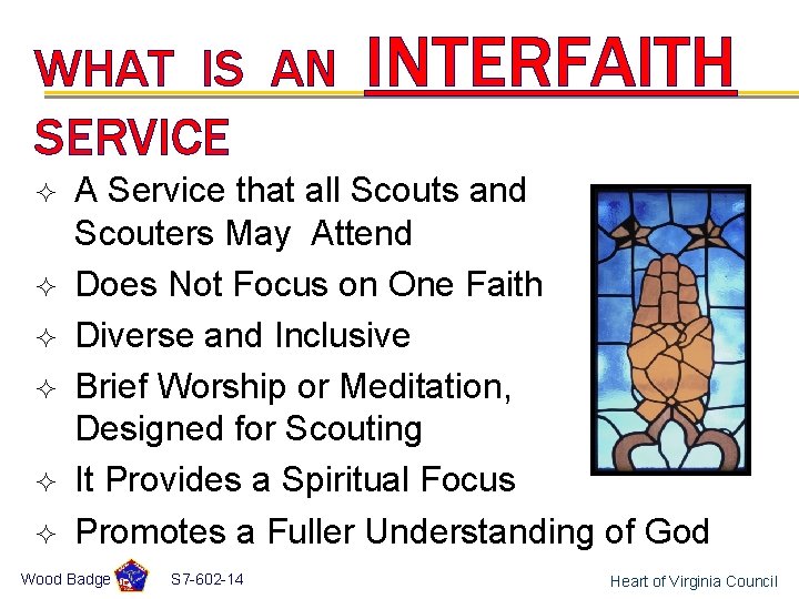 WOOD BADGE THE INTERFAITH WORSHIP SERVICE By Shawn