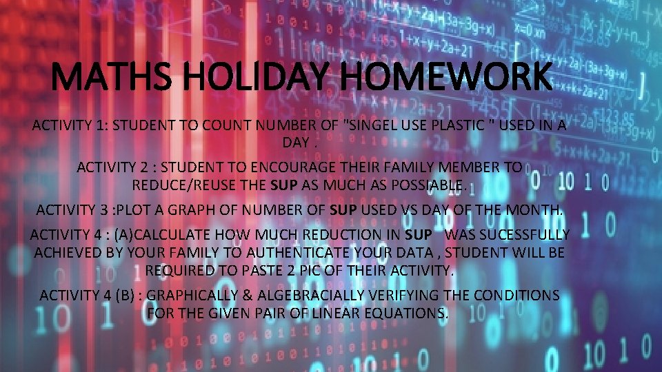 MATHS HOLIDAY HOMEWORK ACTIVITY 1 STUDENT TO COUNT