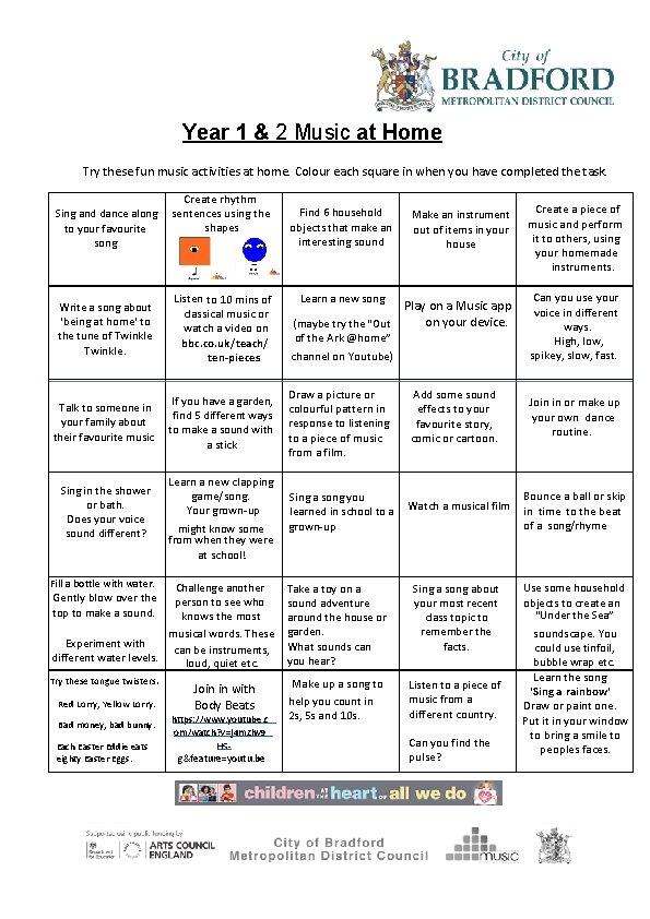Year 1 2 Music at Home Try these