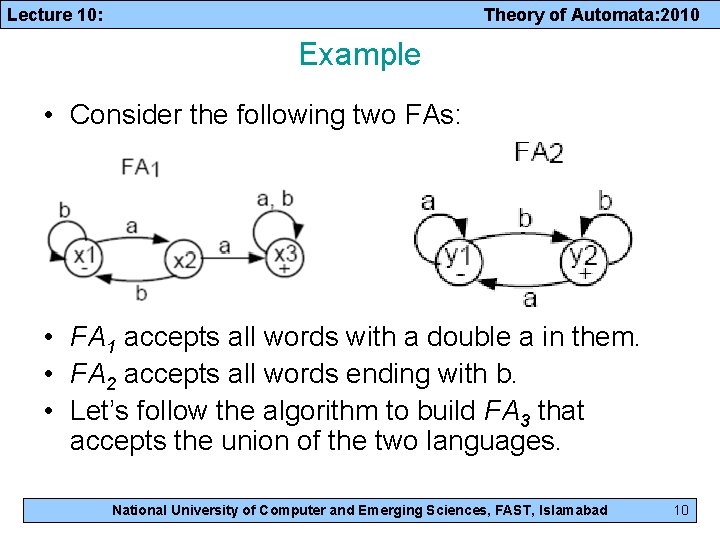 Lecture 10 Theory of Automata 2010 Kleenes Theorem