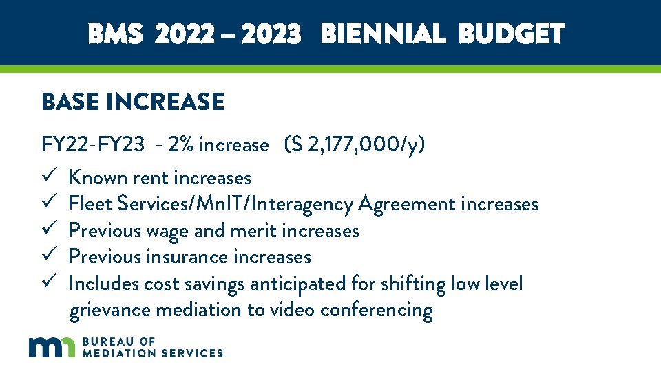 BMS 2022 2023 BIENNIAL BUDGET Janet Johnson Commissioner