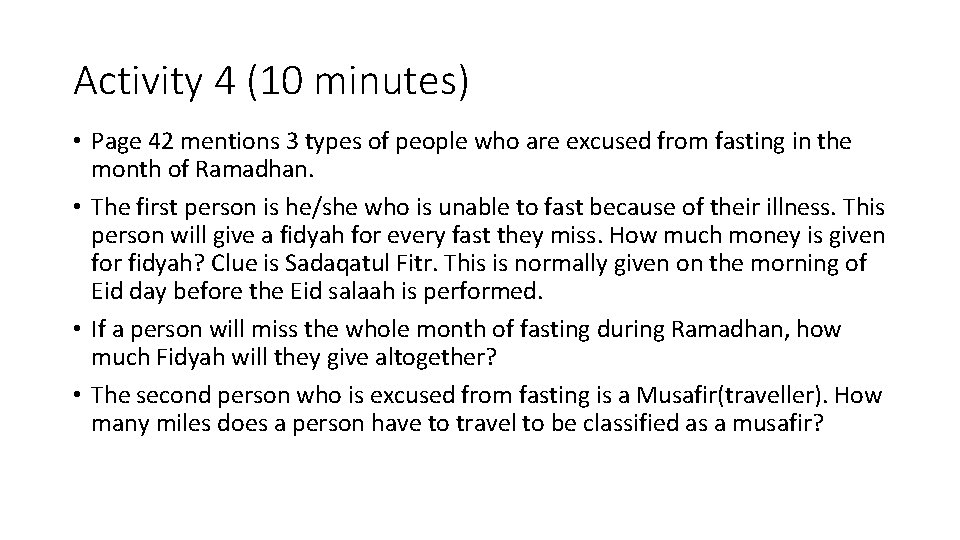 GROUP 4 ISLAMIC STUDIES LESSON PLAN SAWM FASTINGSATURDAY