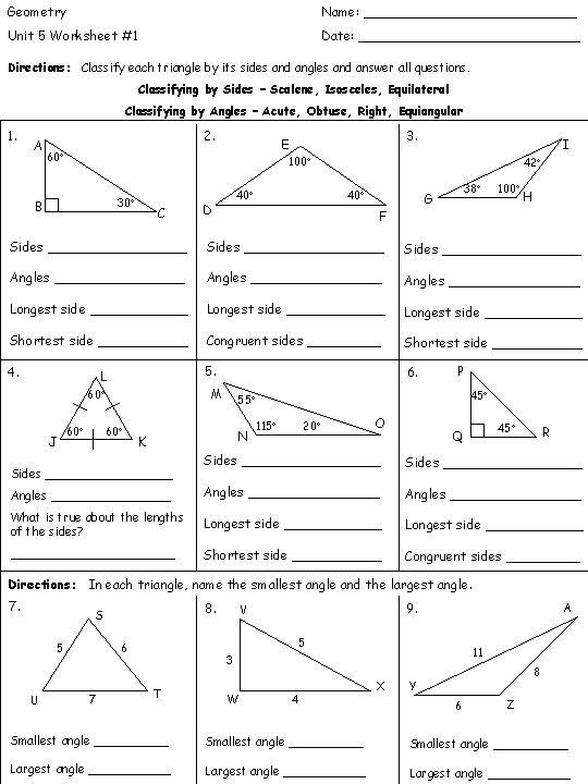 Geometry Name Unit 5 Worksheet 1 Date Directions
