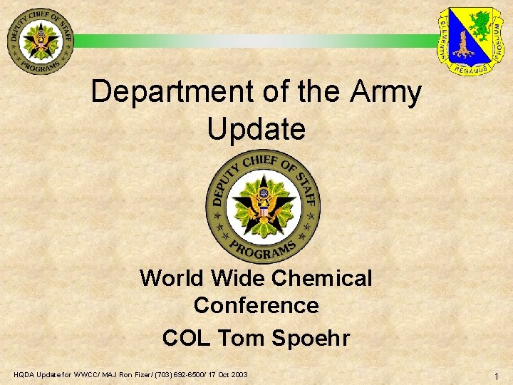 Department of the Army Update World Wide Chemical