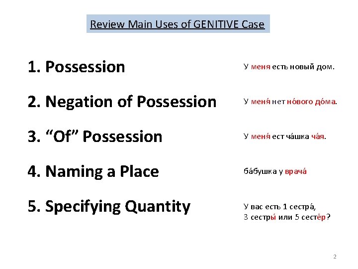 GENITIVE CASE and Numbers 2 3 and 4
