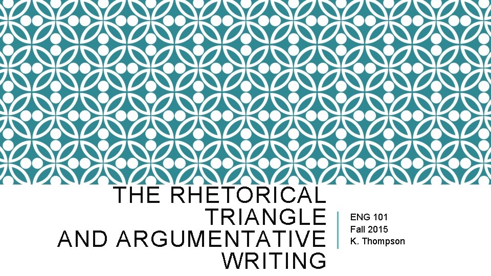 THE RHETORICAL TRIANGLE AND ARGUMENTATIVE WRITING ENG 101