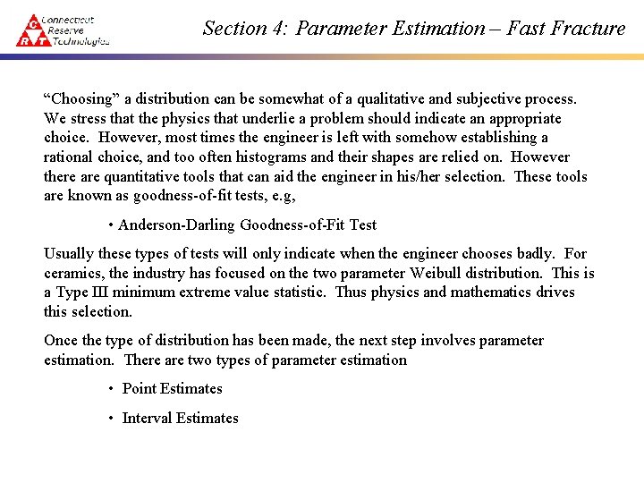 Section 4 Parameter Estimation Fast Fracture ESTIMATION THEORY