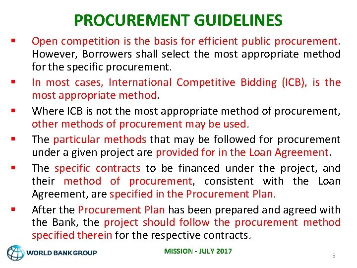 WORLD BANKS PROCUREMENT GUIDELINES January 2011 Revised July